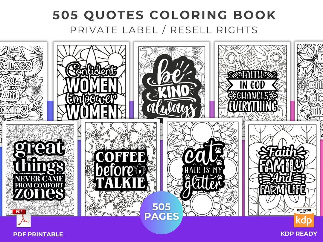 PLR Resell Printable Quotes Coloring Book Bundle, 505 Adult Coloring ...