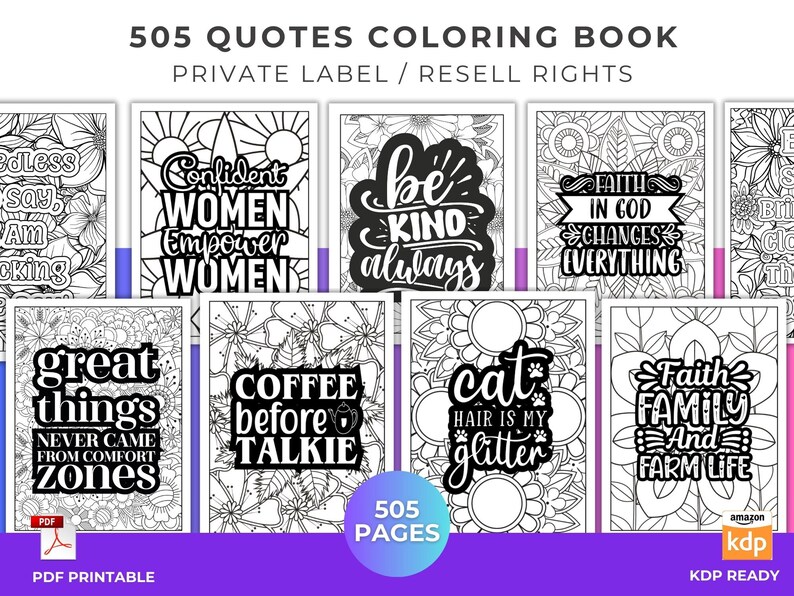 PLR Resell Printable Quotes Coloring Book Bundle, 505 Adult Coloring ...
