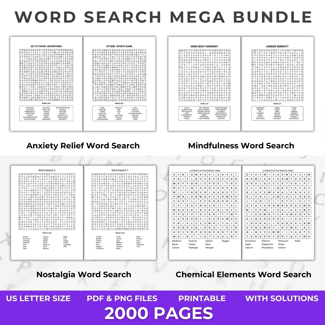 Word Search Mega Bundle 2000 Pages | Printable Word Search Puzzles ...