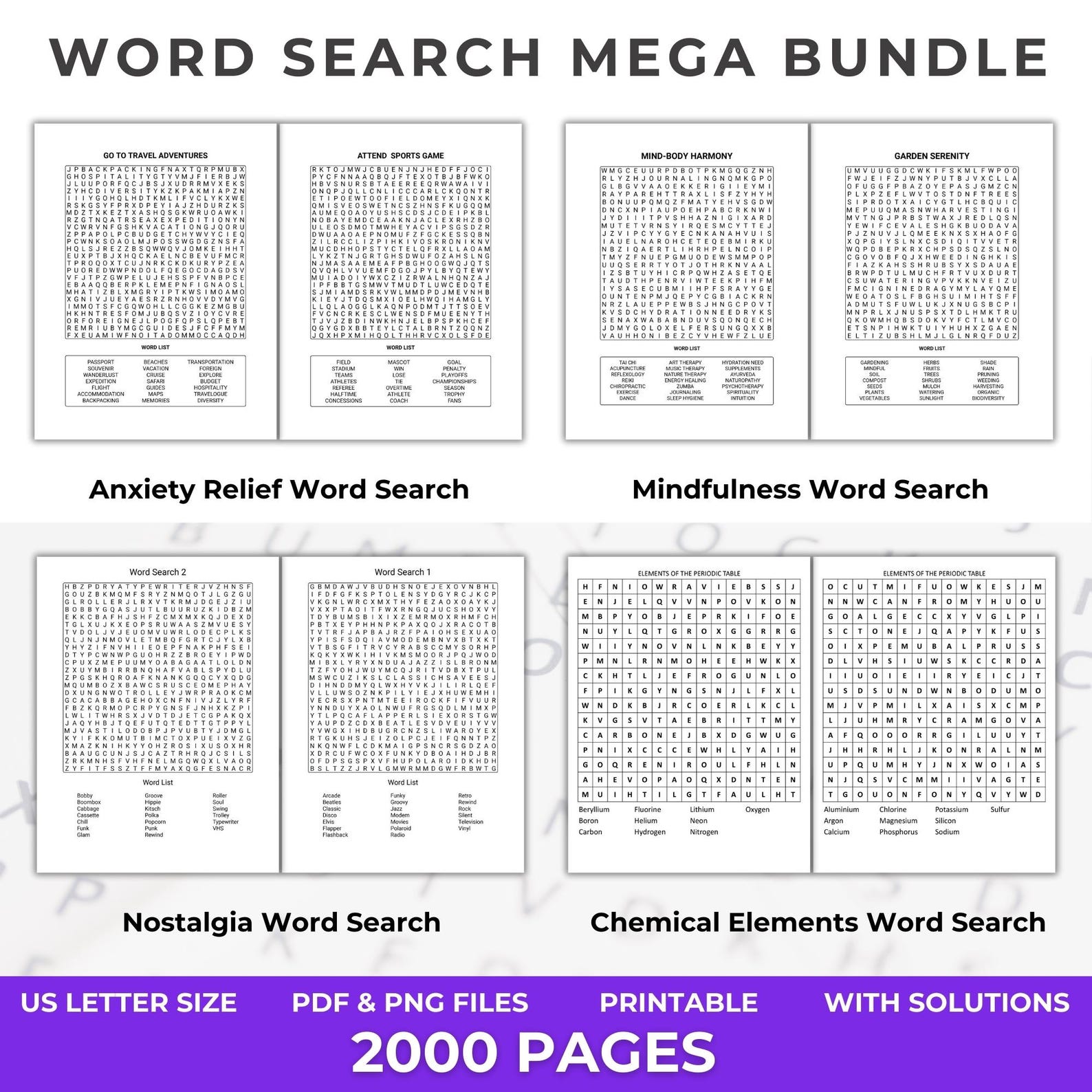 Word Search Mega Bundle 2000 Pages | Printable Word Search Puzzles ...