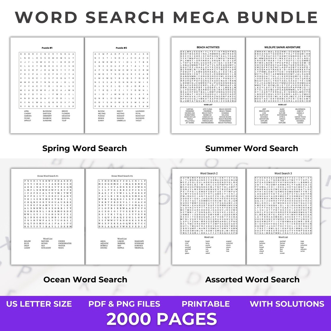 Word Search Mega Bundle 2000 Pages | Printable Word Search Puzzles ...