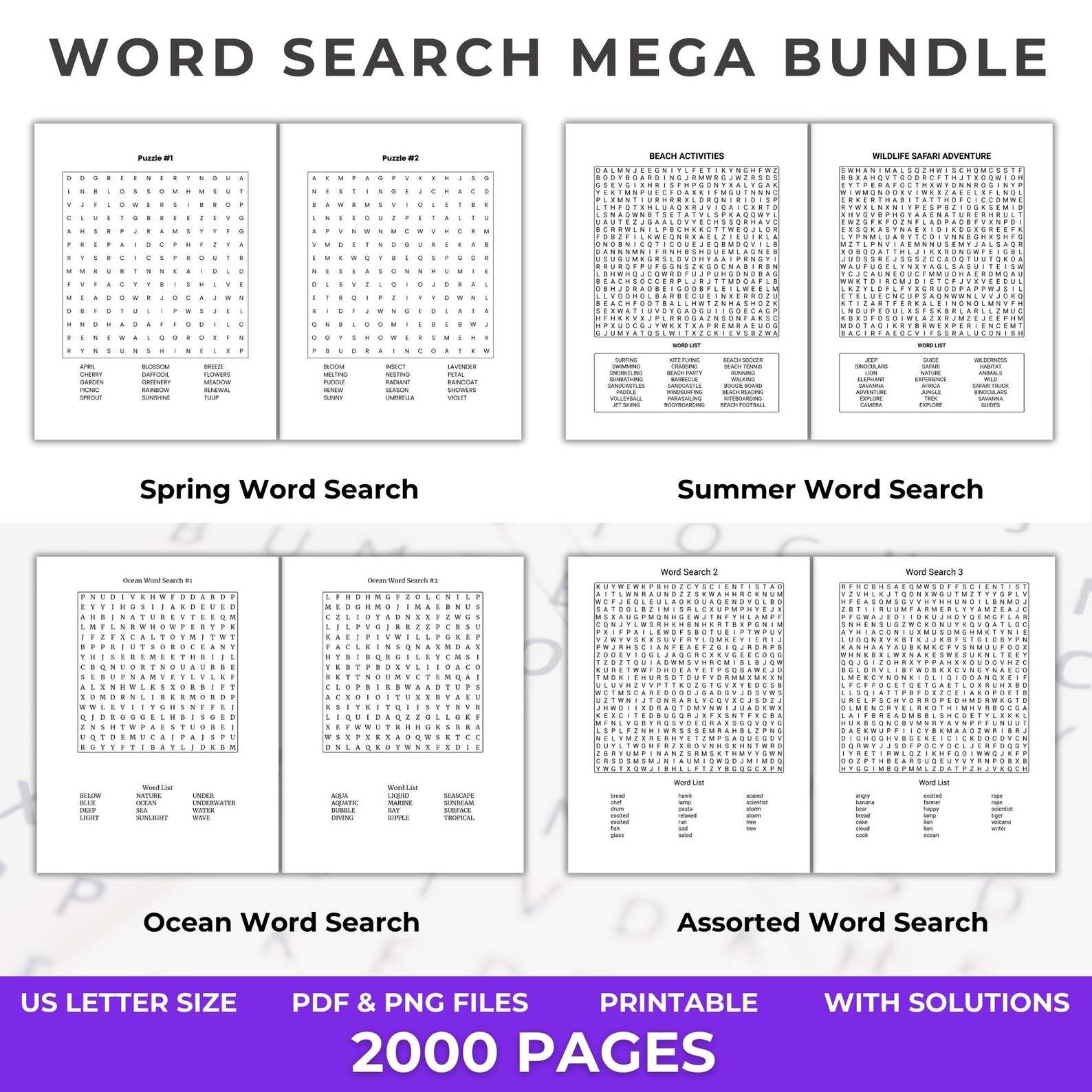 Word Search Mega Bundle 2000 Pages | Printable Word Search Puzzles ...
