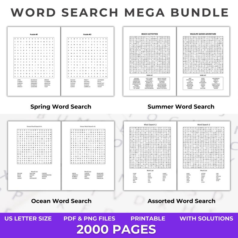 Word Search Mega Bundle 2000 Pages | Printable Word Search Puzzles ...