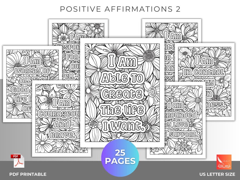 Positive Affirmations Printable Adult Coloring Book, Adult Coloring ...
