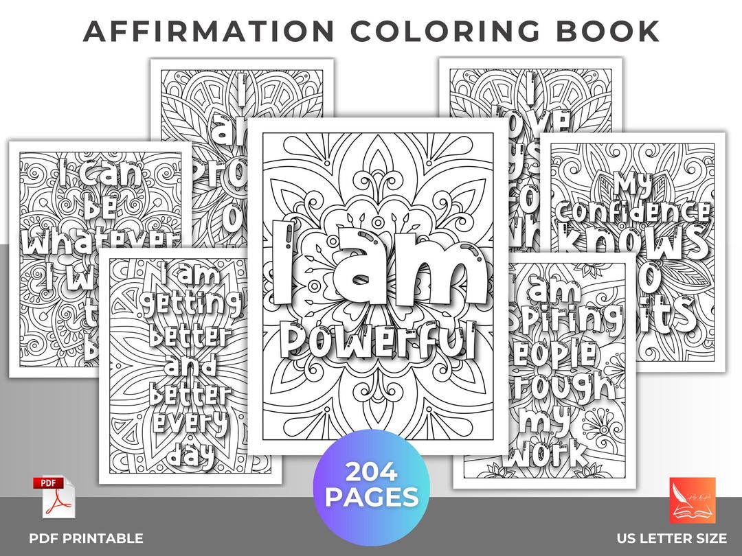 Positive Affirmations Printable Adult Coloring Book, Adult Coloring ...