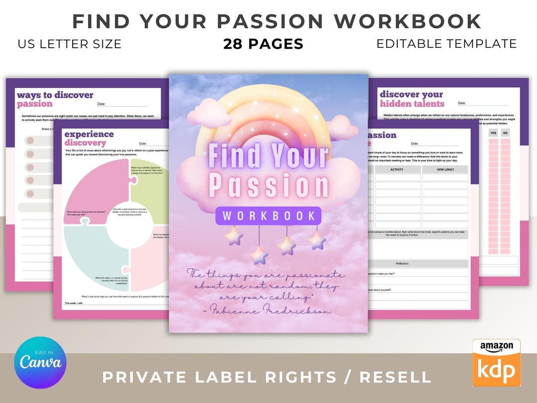 PLR / Resell Find Your Passion Workbook, Life Planner Workbook, Goal ...