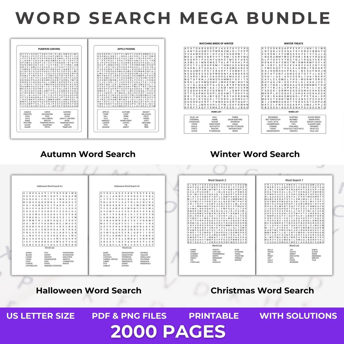 Word Search Mega Bundle 2000 Pages | Printable Word Search Puzzles ...