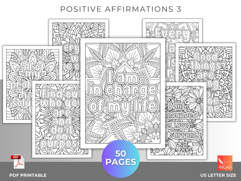 Positive Affirmations Printable Adult Coloring Book, Adult Coloring ...