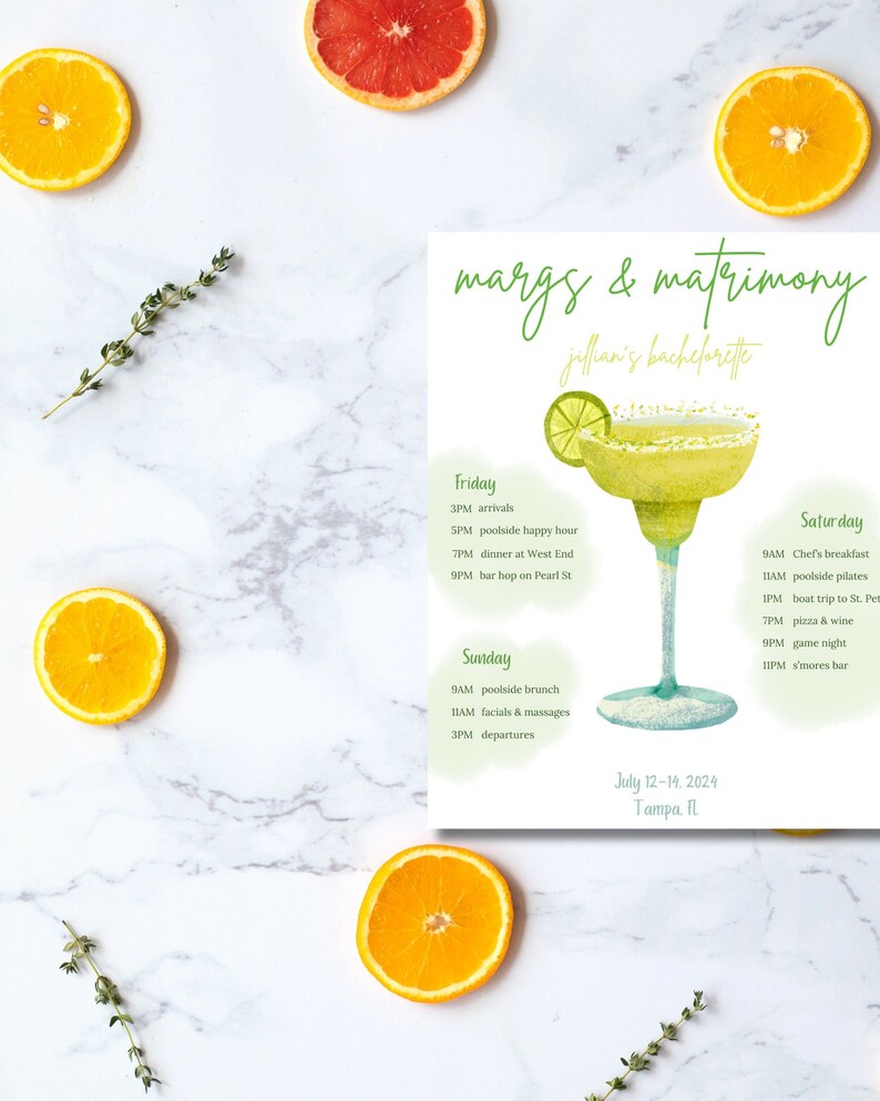 Margs and Matrimony Itinerary Bachelorette Margaritas Itinerary ...