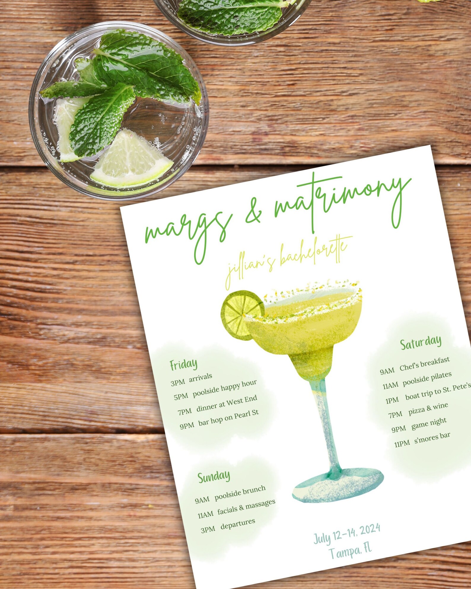 Margs and Matrimony Itinerary Bachelorette Margaritas Itinerary ...