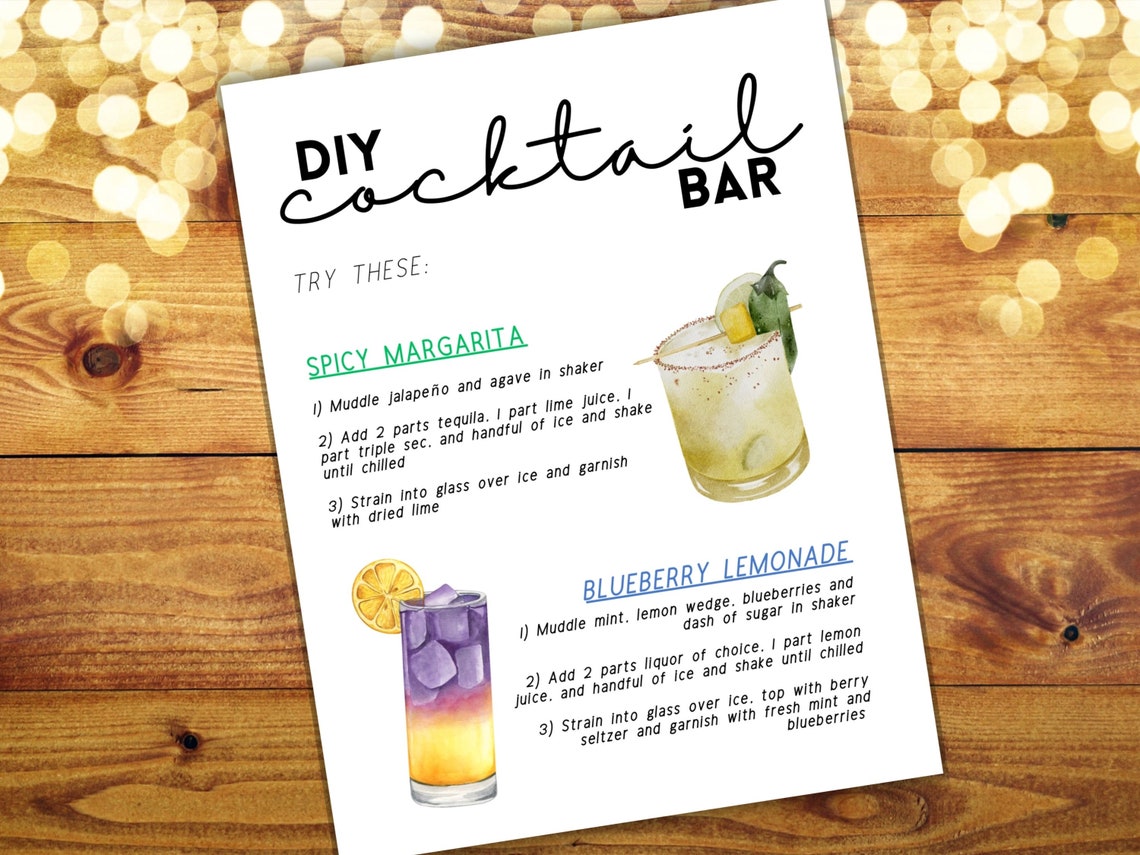 DIY Cocktail Bar Sign Make Your Own Cocktail Bar Sign Template Drink ...
