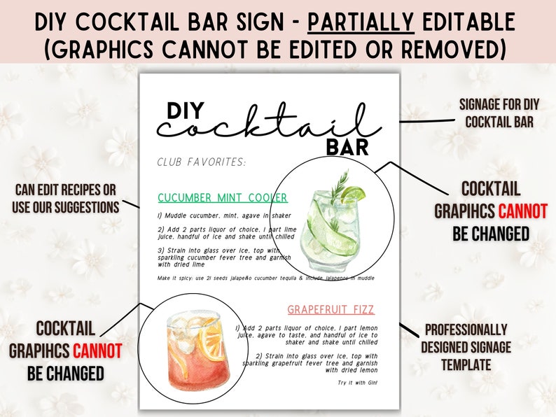 DIY Cocktail Bar Sign Make Your Own Cocktail Bar Sign Template Drink ...