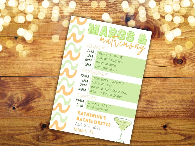 Margs and Matrimony Itinerary Bachelorette | Margaritas Itinerary ...