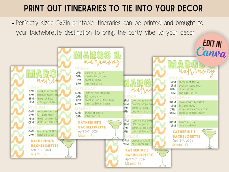 Margs and Matrimony Itinerary Bachelorette | Margaritas Itinerary ...
