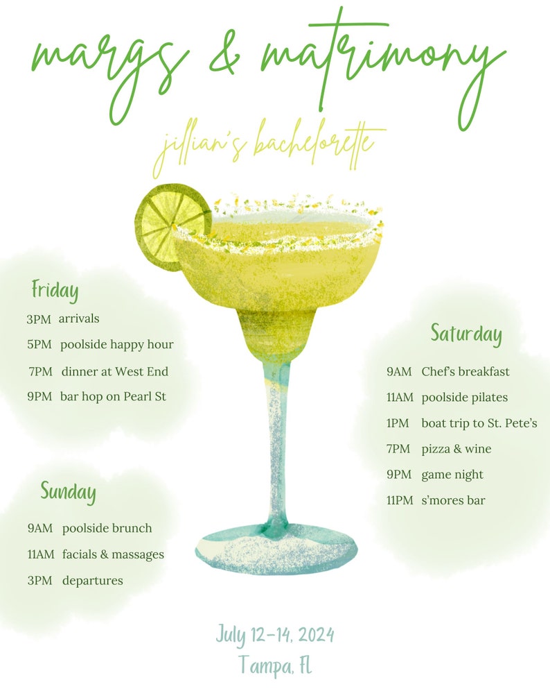 Margs and Matrimony Itinerary Bachelorette Margaritas Itinerary ...