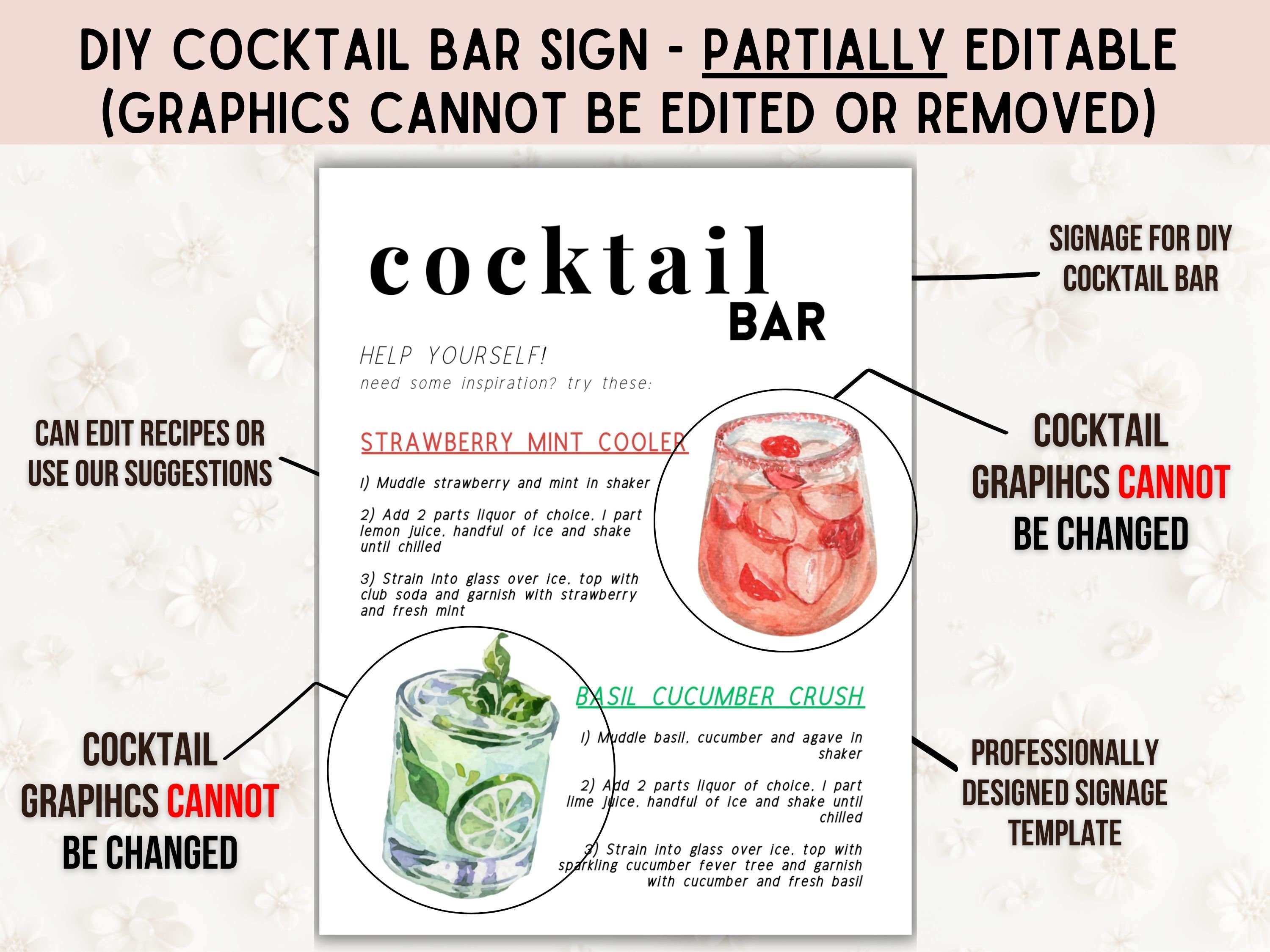 DIY Cocktail Bar Sign Make Your Own Cocktail Bar Sign Template Drink ...