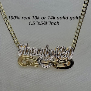 10k or 14k Solid Gold Personalized Name Necklace, Handmade Double Name Charm Only or With 3mm ...