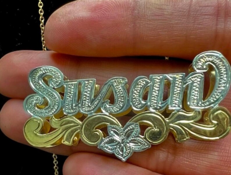 10k/14k Solid Gold Handmade XL Flower Double Name Charm, Personalized ...