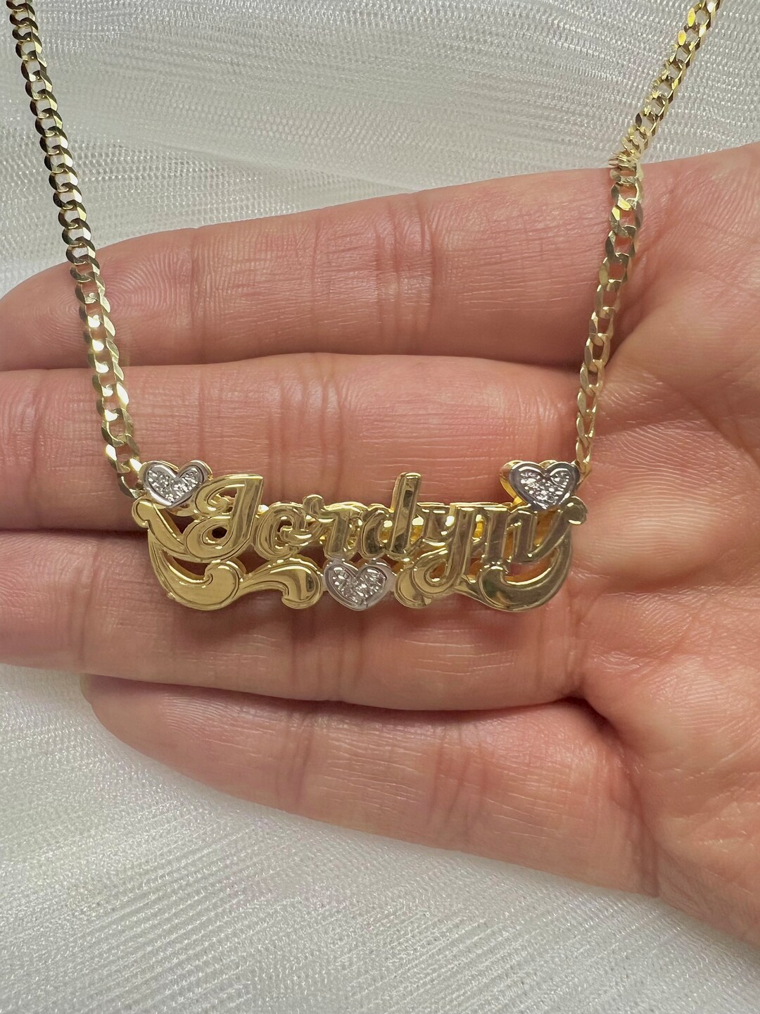 10k/14k Solid Gold Personalized Double Name Heavyweight Necklace ...