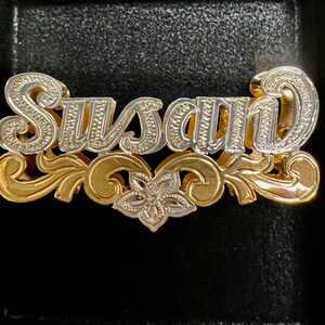 10k/14k Solid Gold Handmade XL Flower Double Name Charm, Personalized ...