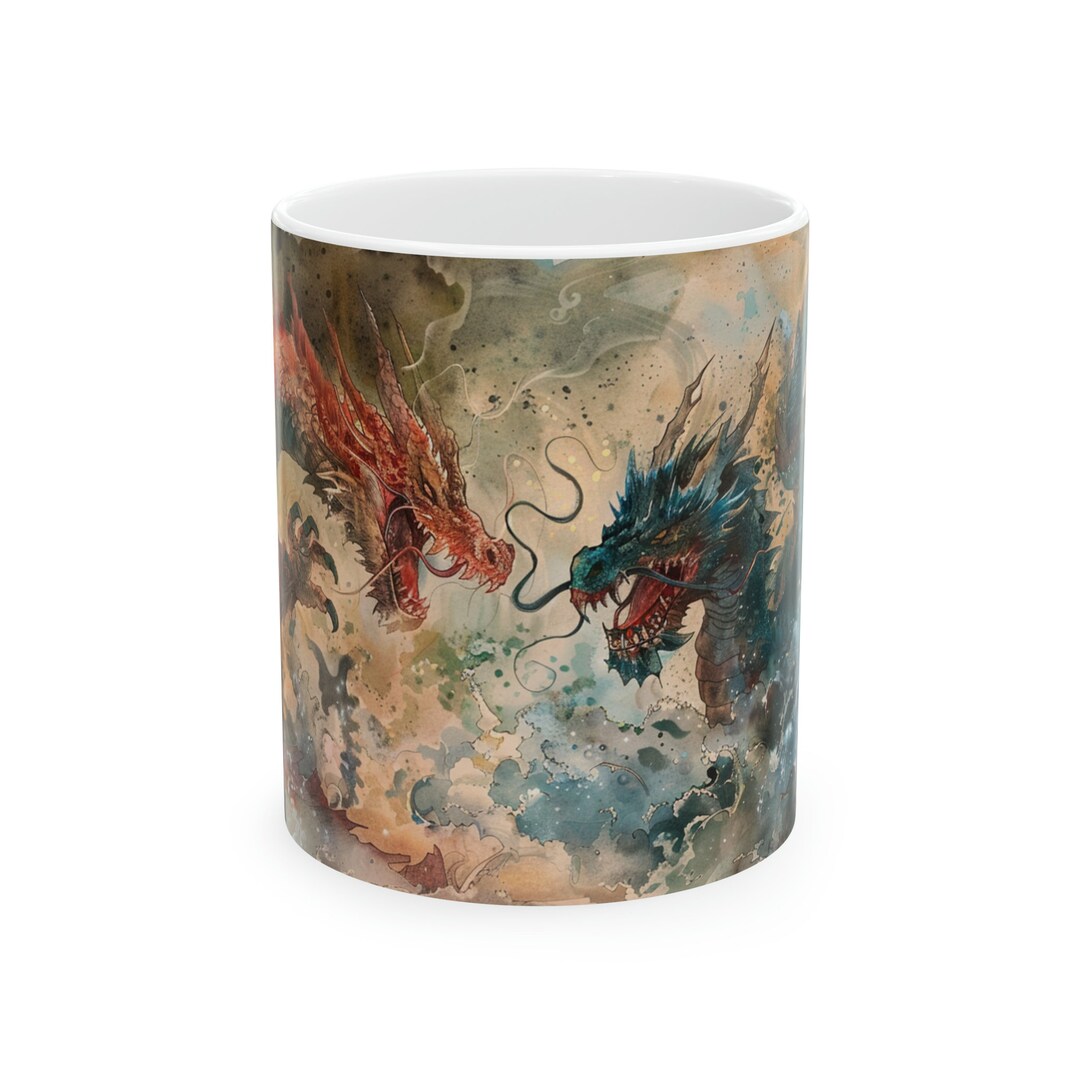 Fire & Water Dragon Coffee Mug, Dragon Coffee Mug, Fire and Water Clash ...