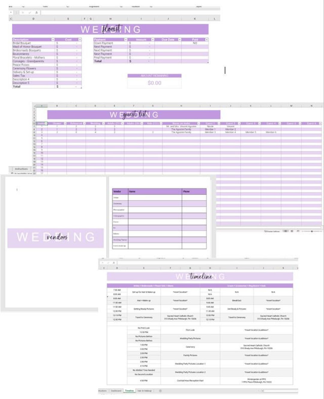 All-in-one Digital Download Wedding Planner (color: Purple) - Excel ...