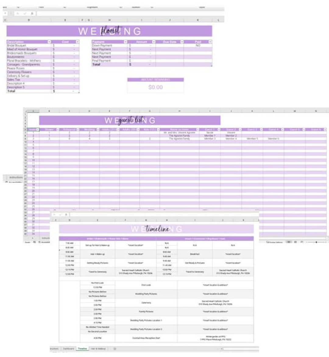 Wedding Budget, Guests, & Timeline Planner Digital Download (color ...