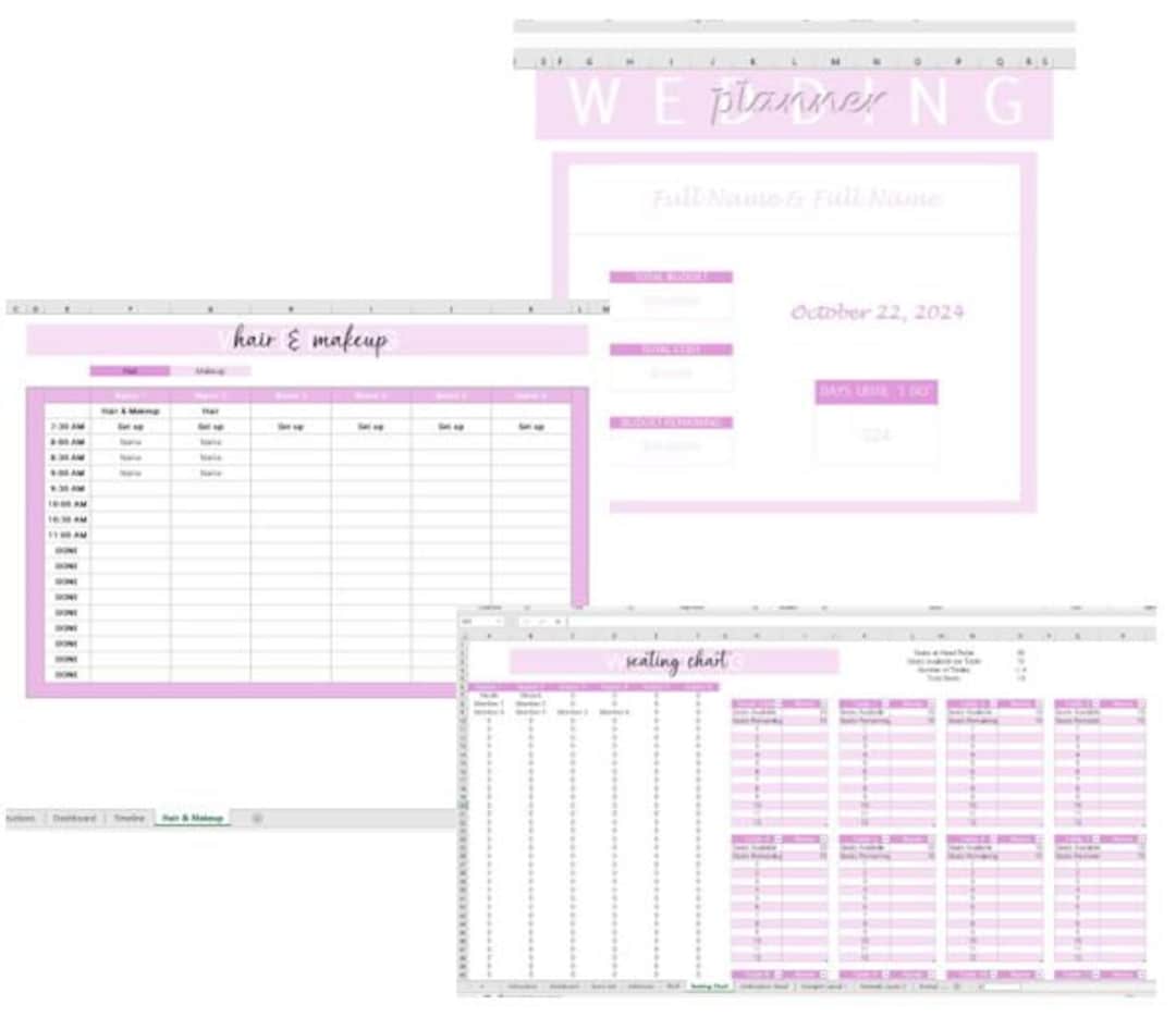 Wedding Budget, Guests, & Timeline Planner Digital Download (color ...
