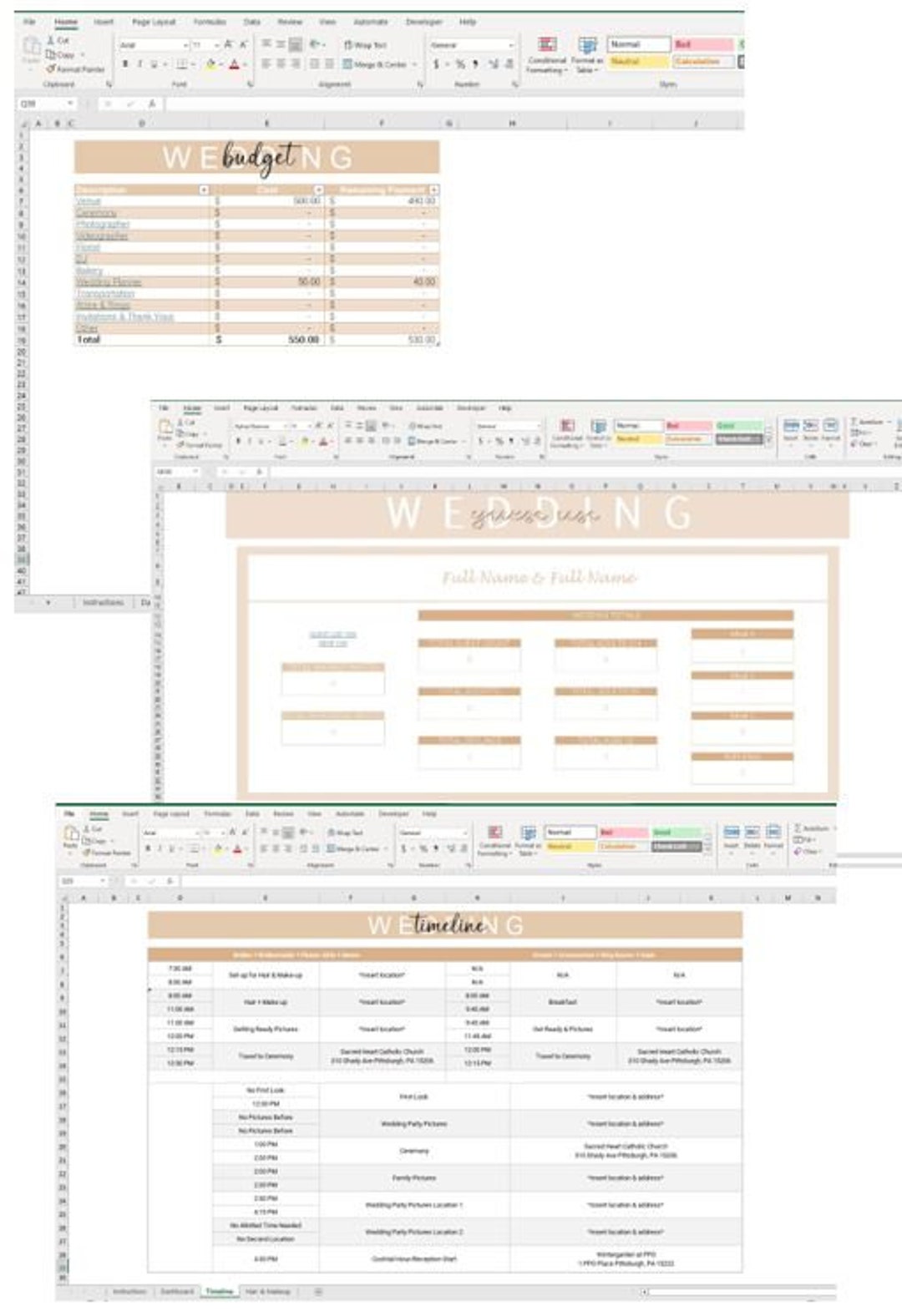 Wedding Budget, Guests, & Timeline Planner Digital Download (color ...