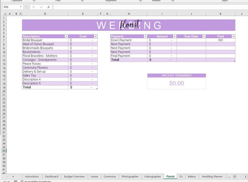 Wedding Budget Planner Digital Download (color: Purple) - Excel ...
