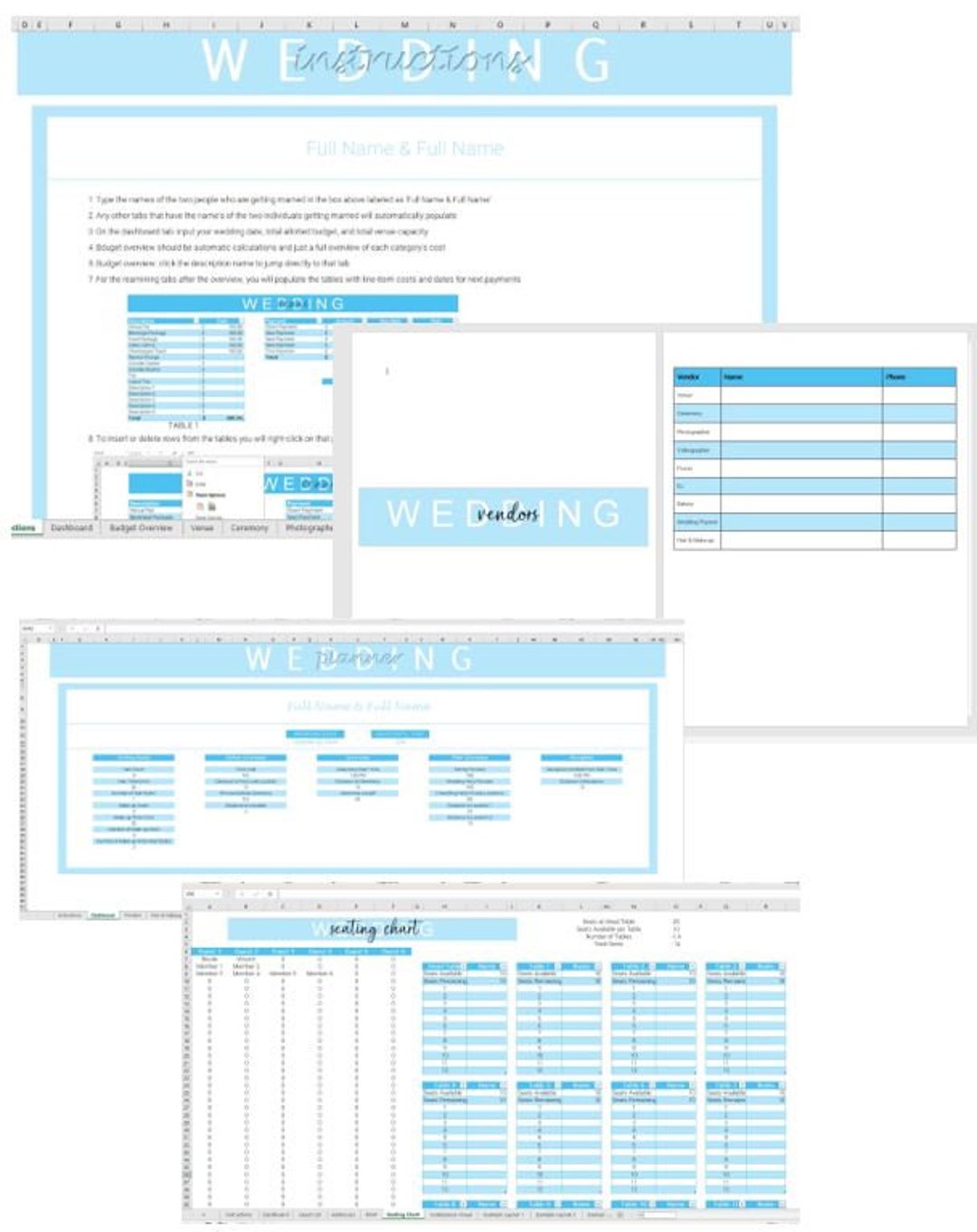 All-in-one Digital Download Wedding Planner (color: Blue) - Excel ...