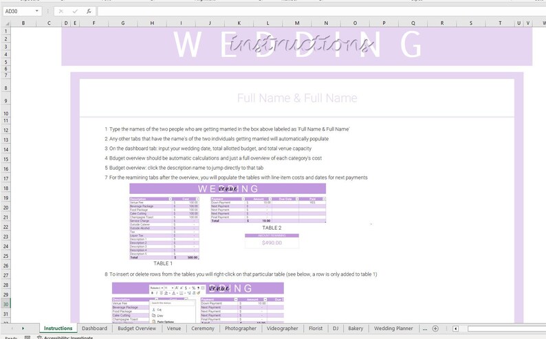 Wedding Budget Planner Digital Download (color: Purple) - Excel ...