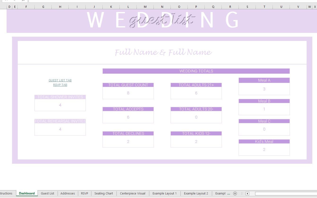 All-in-one Digital Download Wedding Planner color: Purple Excel ...
