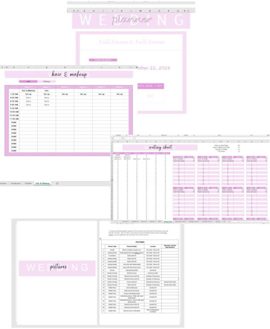 All-in-one Digital Download Wedding Planner (color: Pink) - Excel ...