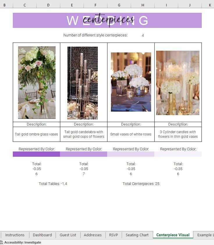 All-in-one Digital Download Wedding Planner color: Purple Excel ...