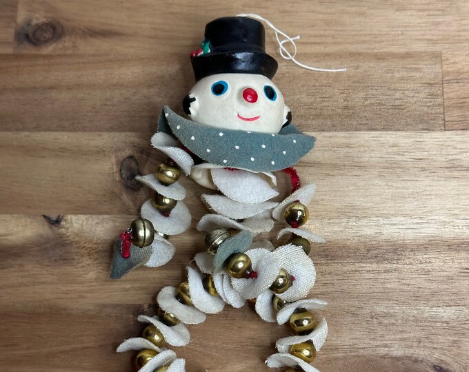 VTG Japan Snowman Knee Hugger Ornament 8'' - Rubber Face Mercury Beads ...