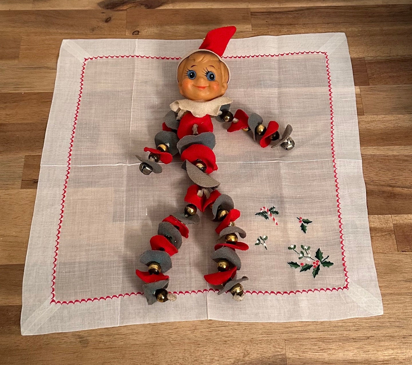 VTG Japan Elf Pixie Knee Hugger Ornament - Rubber Face Mercury Beads ...