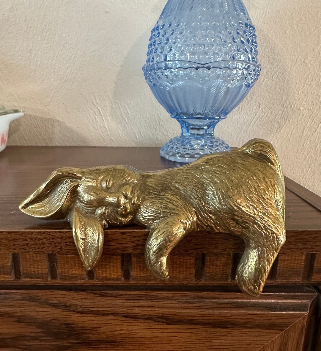 Rare Vintage Brass Sleeping Bunny Rabbit Shelf Book Sitter Decorative ...