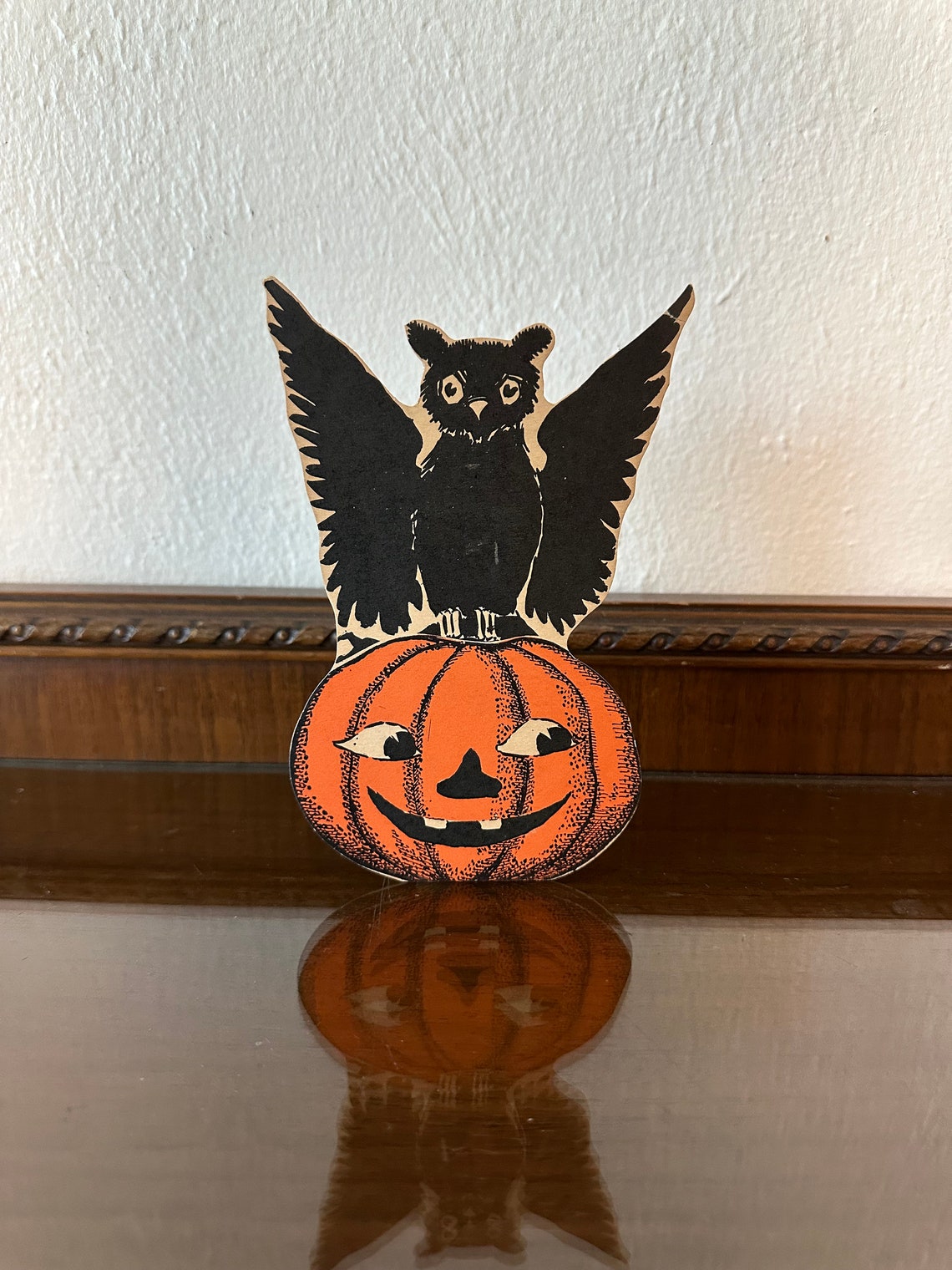 Exceedingly Rare Antique Beistle Bat on Jack O Lantern Halloween Diecut ...