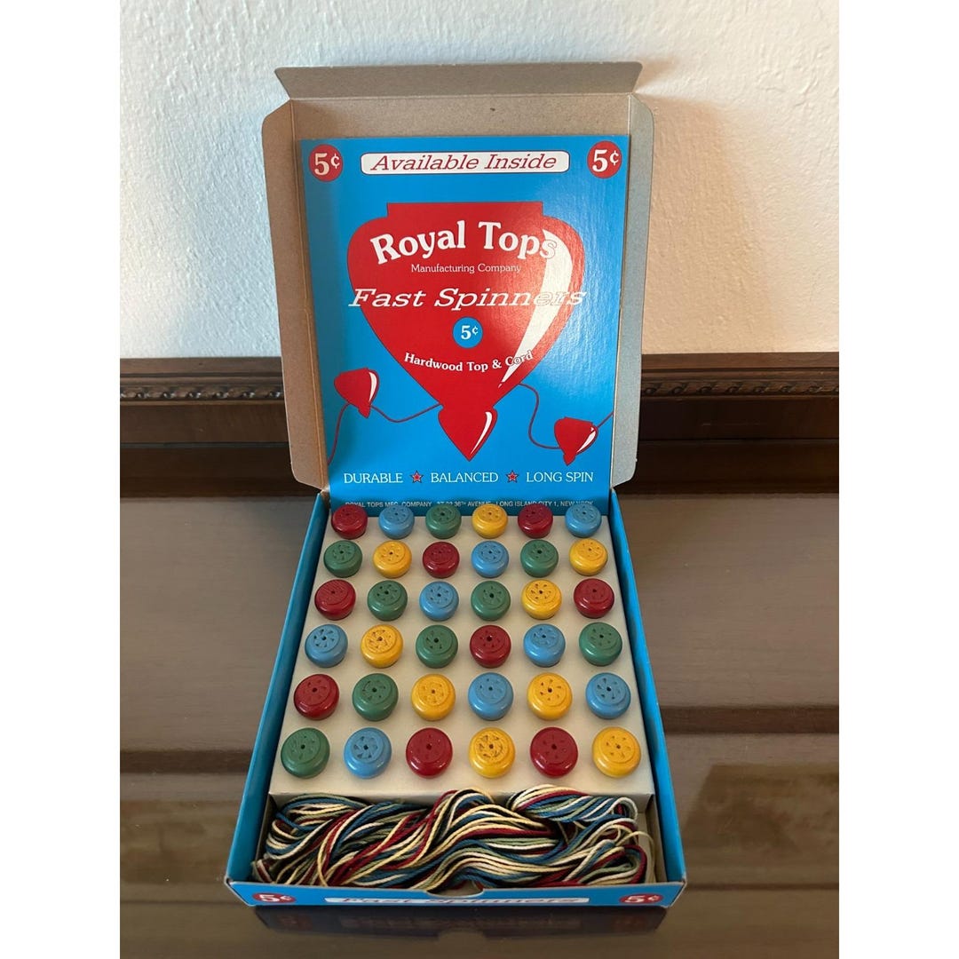 Royal Tops Wood Toy Spinners NOS Dime Store Counter Display 36 Colorful ...