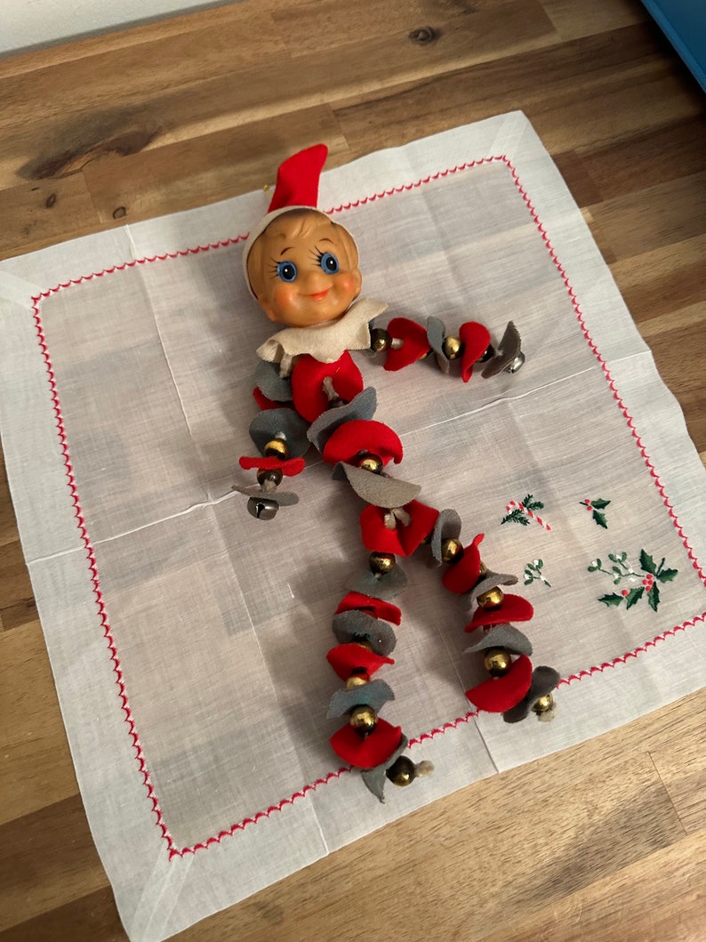 VTG Japan Elf Pixie Knee Hugger Ornament - Rubber Face Mercury Beads ...