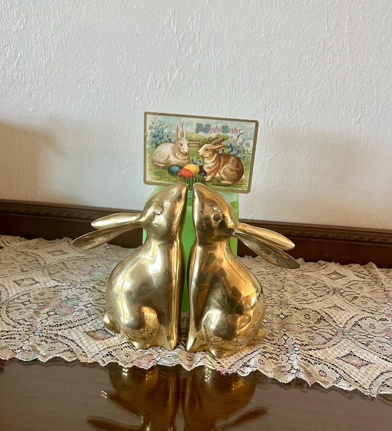 Vintage Brass Bunny Rabbit Bookends or Antique Easter Postcard - Etsy