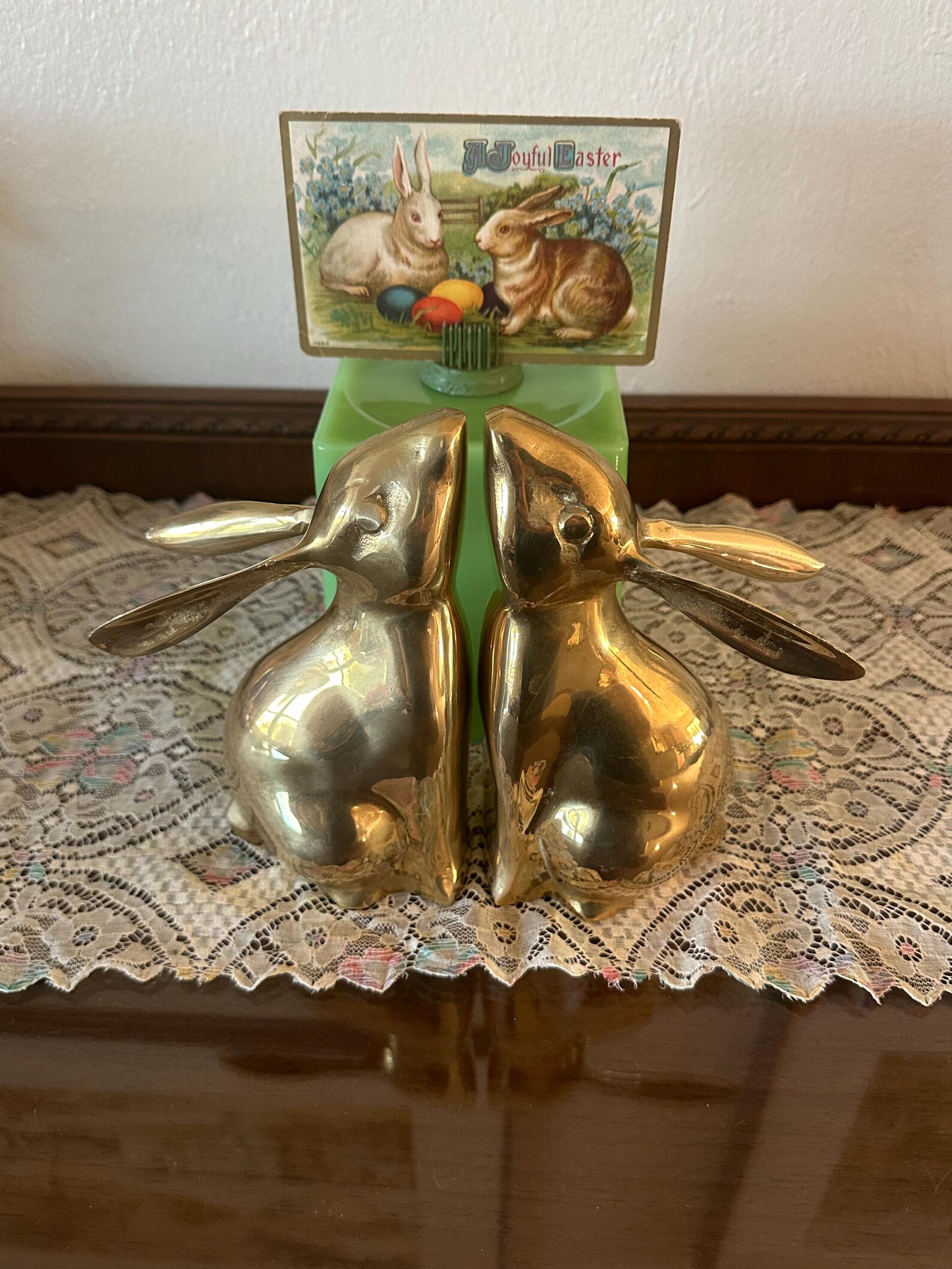 Vintage Brass Bunny Rabbit Bookends or Antique Easter Postcard - Etsy