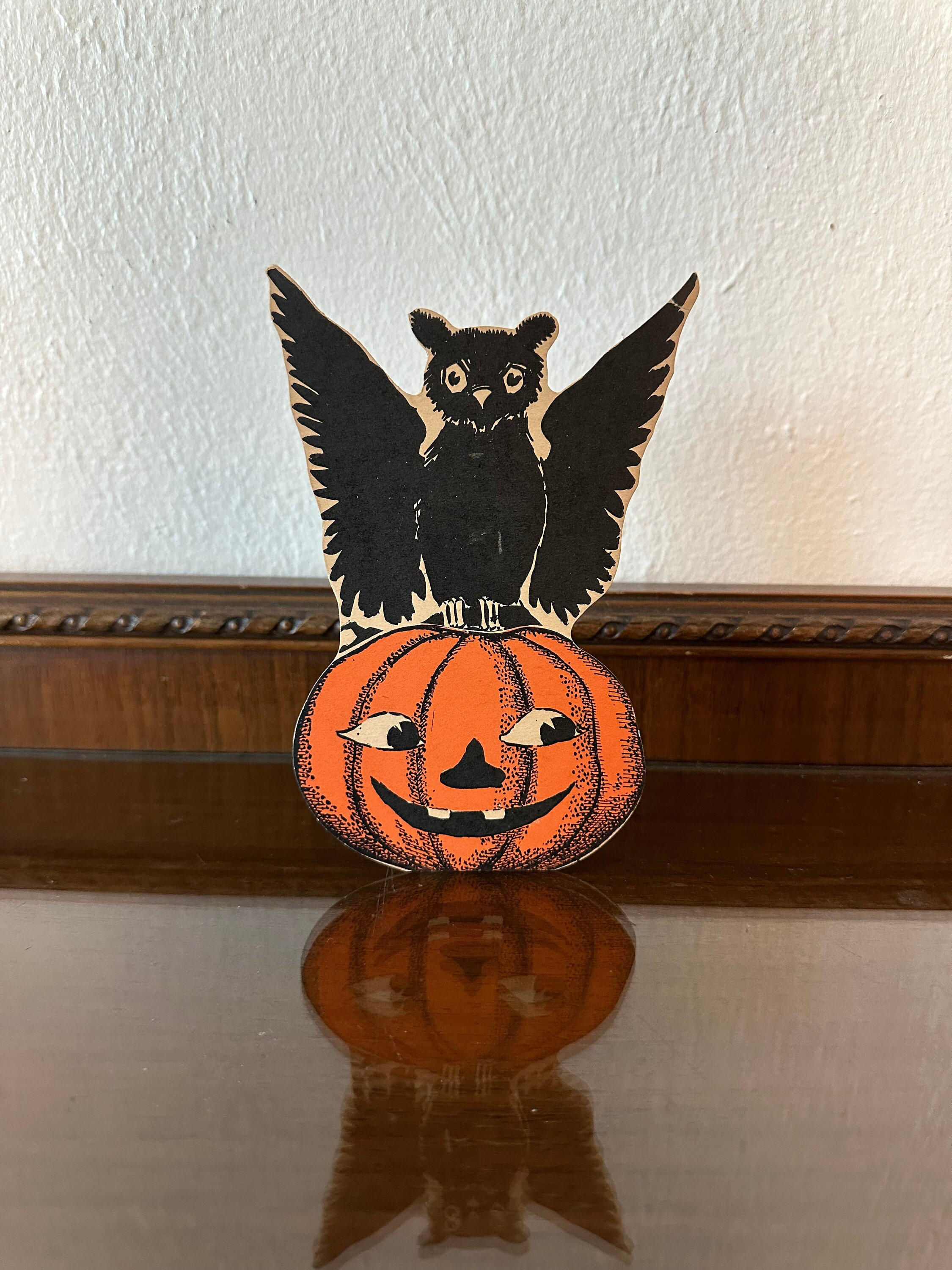 Exceedingly Rare Antique Beistle Bat on Jack O Lantern Halloween Diecut ...