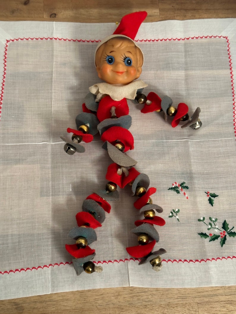 VTG Japan Elf Pixie Knee Hugger Ornament - Rubber Face Mercury Beads ...