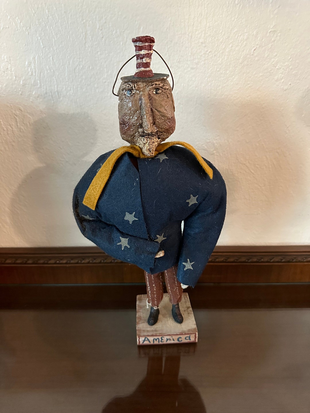 4th of July Uncle Sam Primitive Cloth and Paper Mache Composite Doll on ...