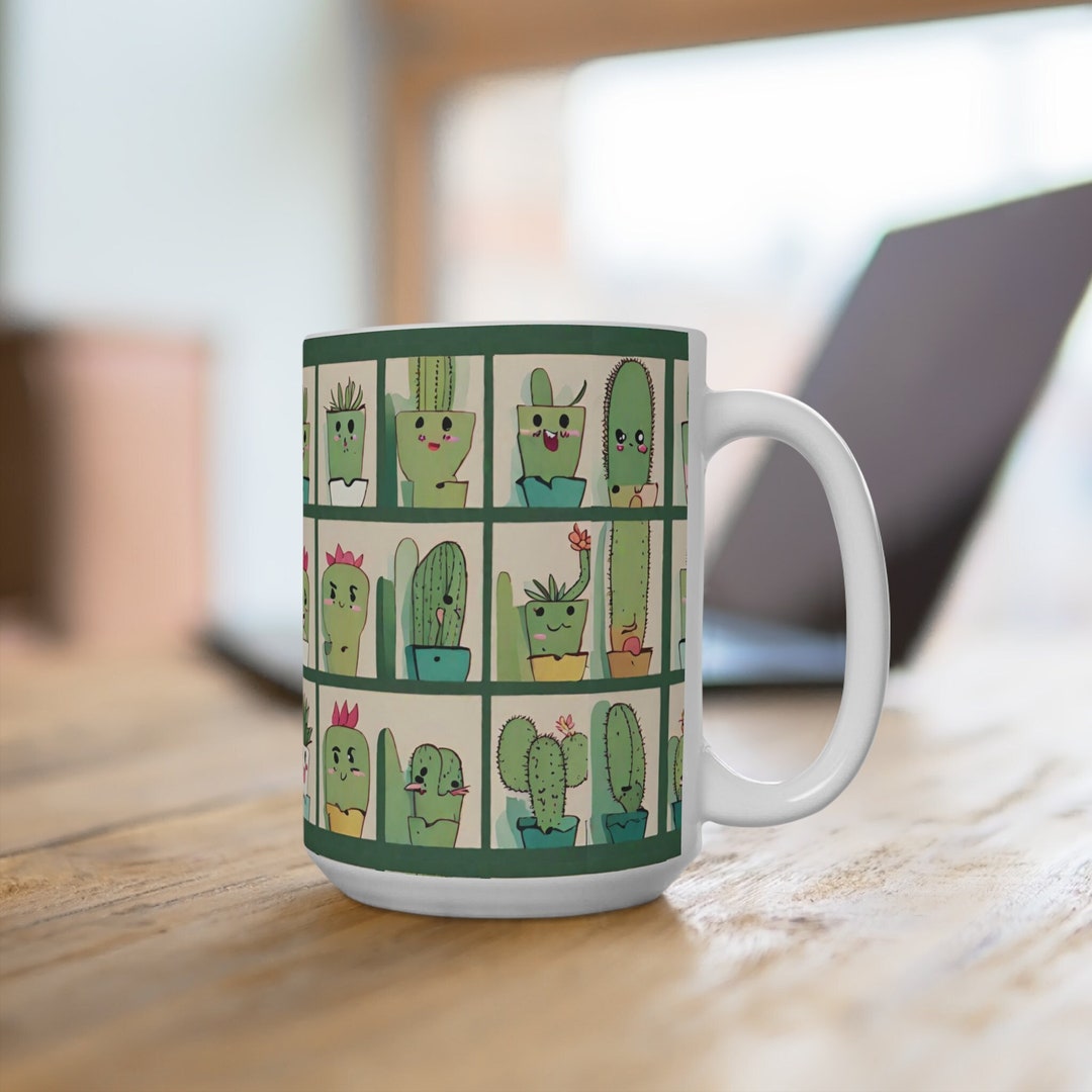 Freaky Cactus Coffee Mug, Coffee Cup With Crazy Abstract Cartoon Cacti ...