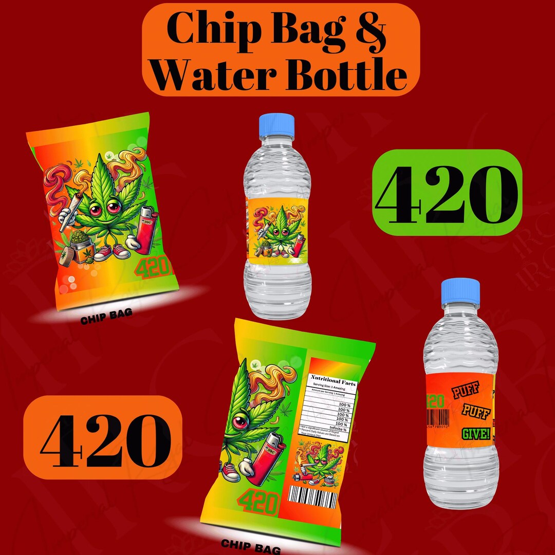 Stoner PNG Chip Bag Marijuana Treats Stoner Water Bottle Design ...