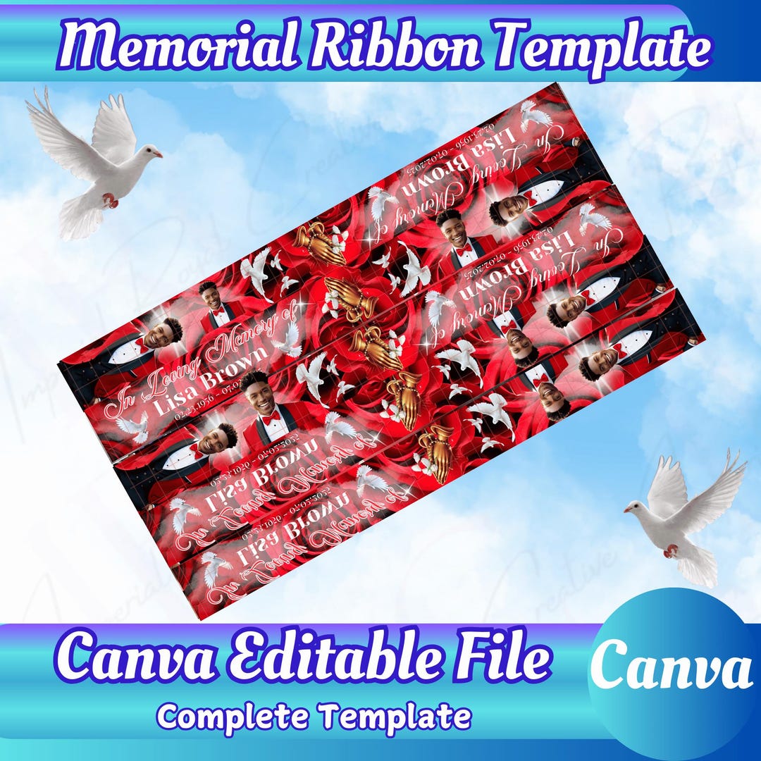 Memorial Ribbon Template Red Ribbon PDF Customizable Funeral Keepsake ...