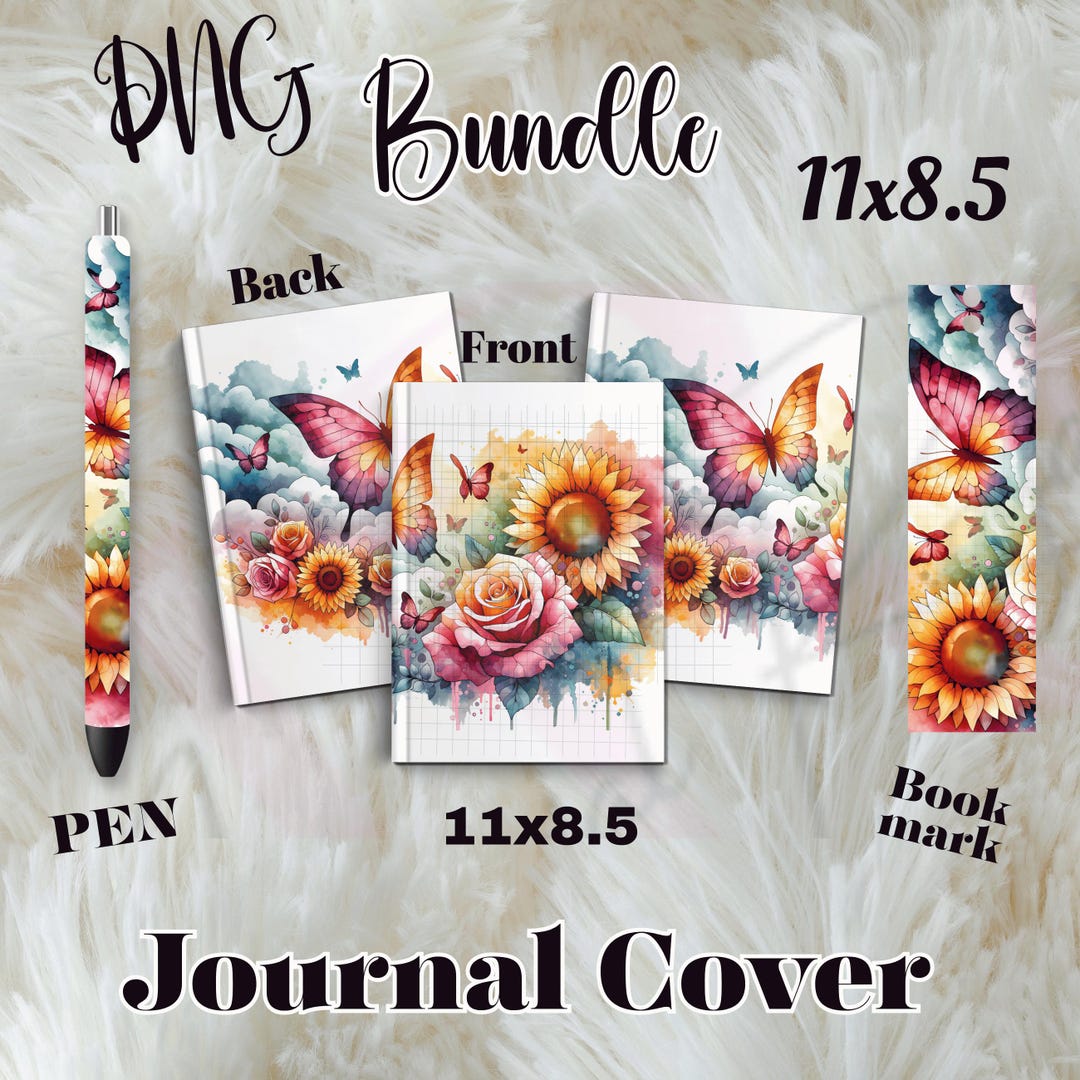 Journal Cover Flowers PNG Printable Journal Digital Butterfly 11x8.5 ...